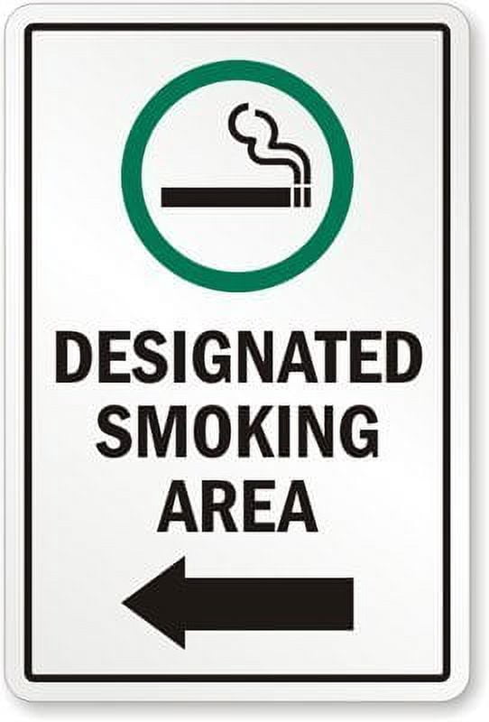 Designated Smoking Area (with Left Arrow and Cigarette Symbol) Sign ...