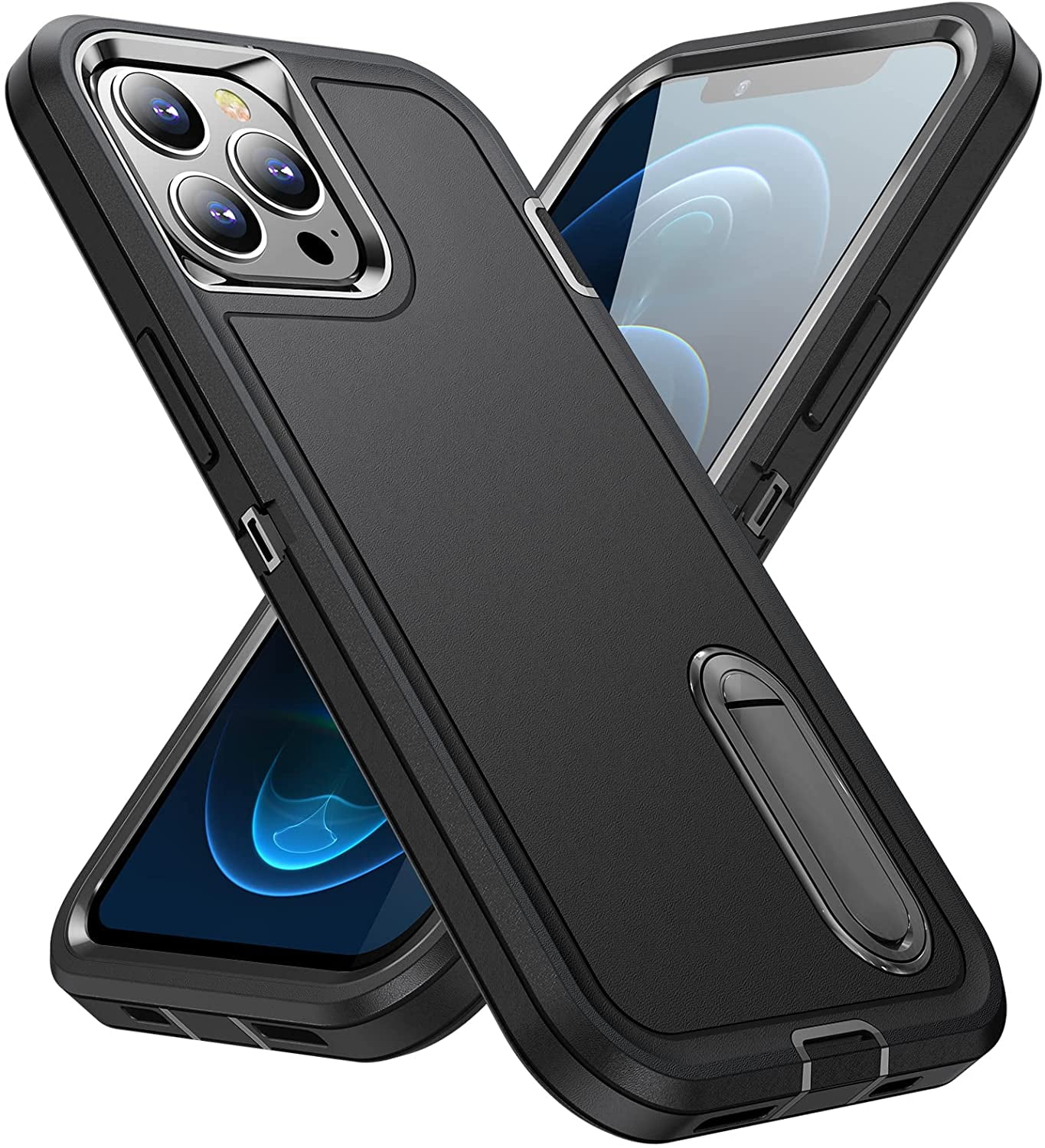 Designed for Apple iPhone 13 Pro Max Heavy Duty Case with Stand, Triple ...