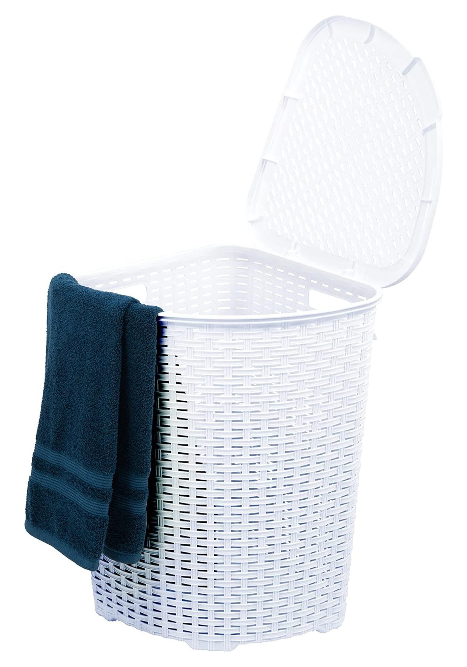 Designed Corner Laundry Hamper with Lid, Curved Plastic Laundry Basket ...