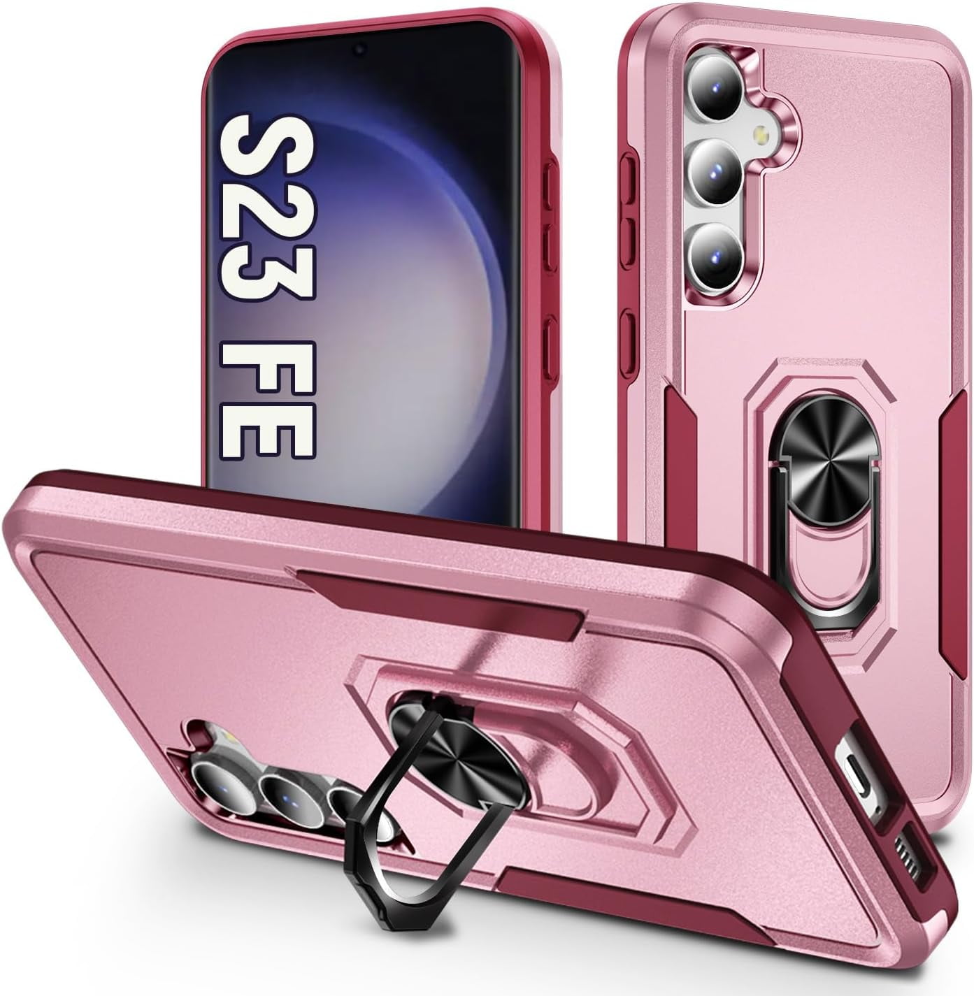 Designed for S23 FE Case Pink Samsung S23 FE Case,with Stand Dual Layer ...