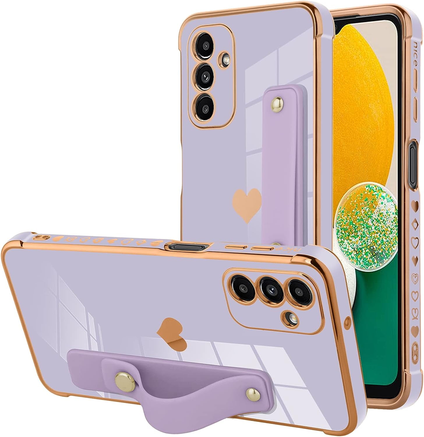 Designed for Samsung Galaxy A14 5G Case with Strap Luxury Love Heart ...