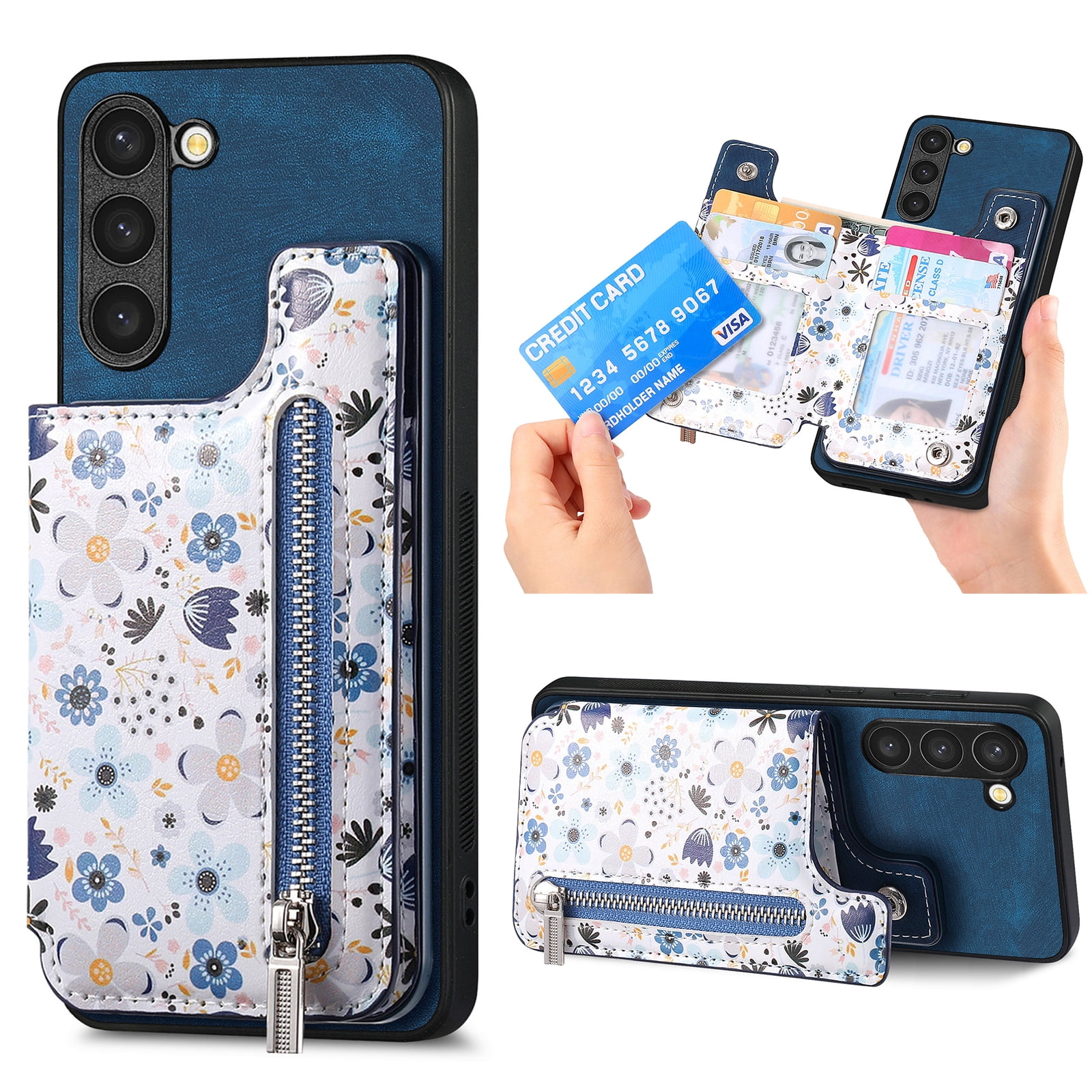 Designed for Samsung Galaxy A35, PU Leather Floral Pattern Card Slots ...