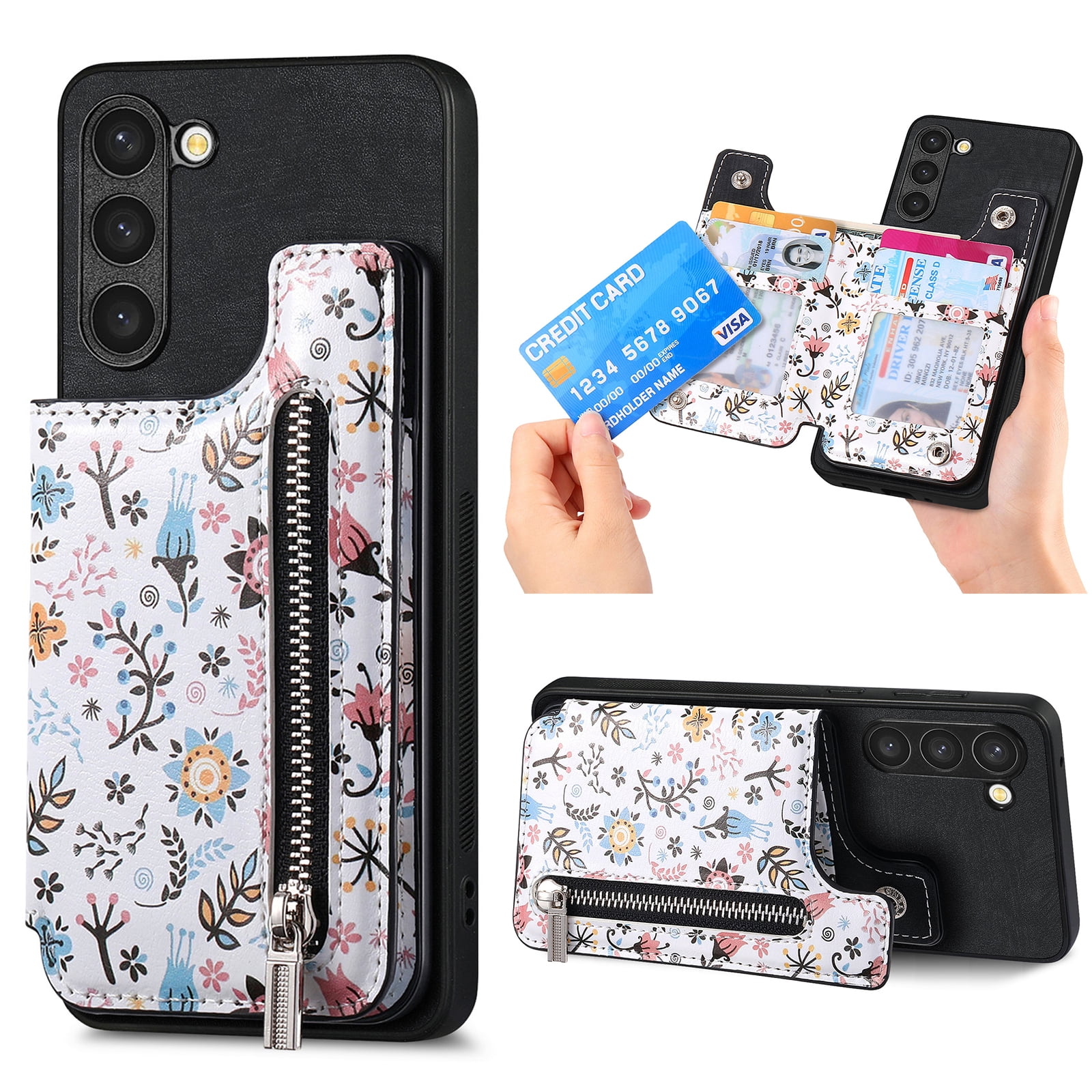 Designed for Samsung Galaxy A35, PU Leather Floral Pattern Card Slots ...