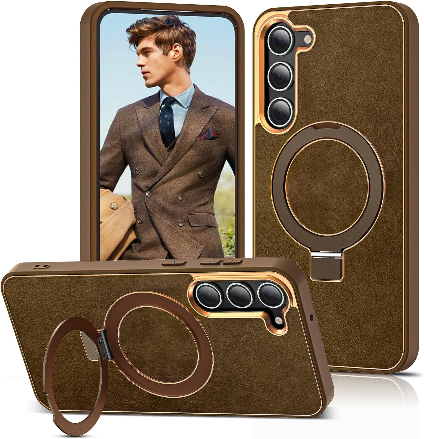 Designed for Samsung Galaxy S22 Case with Magnetic O-Ring Stand Leather ...
