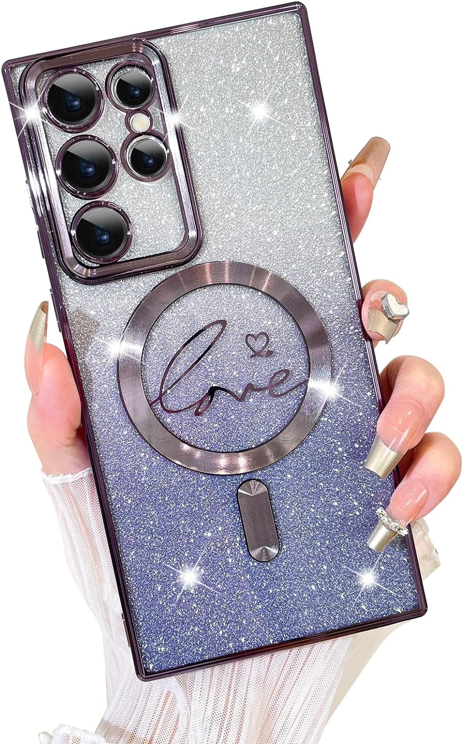 Designed for Samsung Galaxy S22 Ultra Case,Compatible with MagSafe Love Heart Plating Camera ...