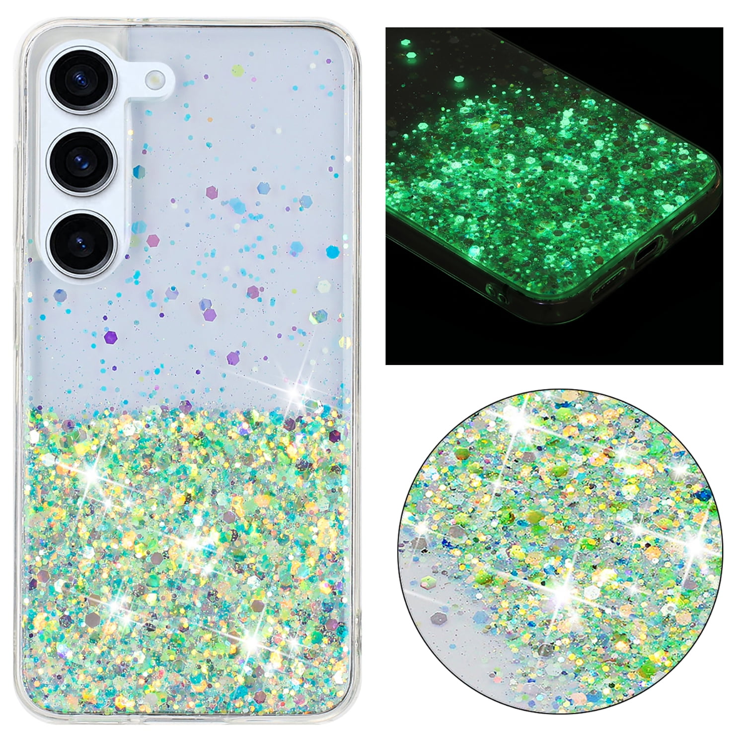 Designed for Samsung Galaxy S24 Plus Bling Glitter Case Glow in The Dark Funny Moving Liquid ...