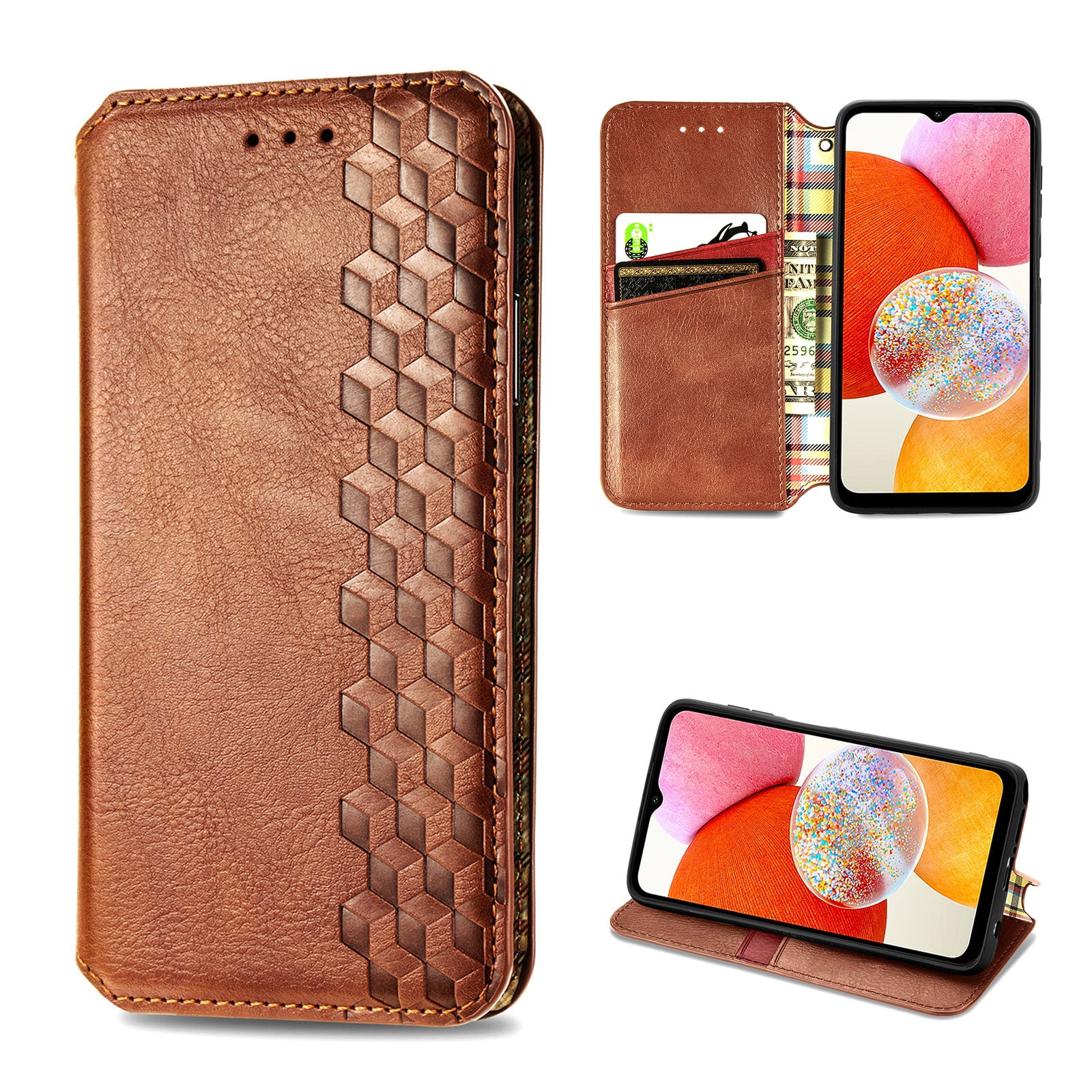 Designed for Samsung Galaxy S25 FE Case, Retro PU Leather Wallet Phone ...