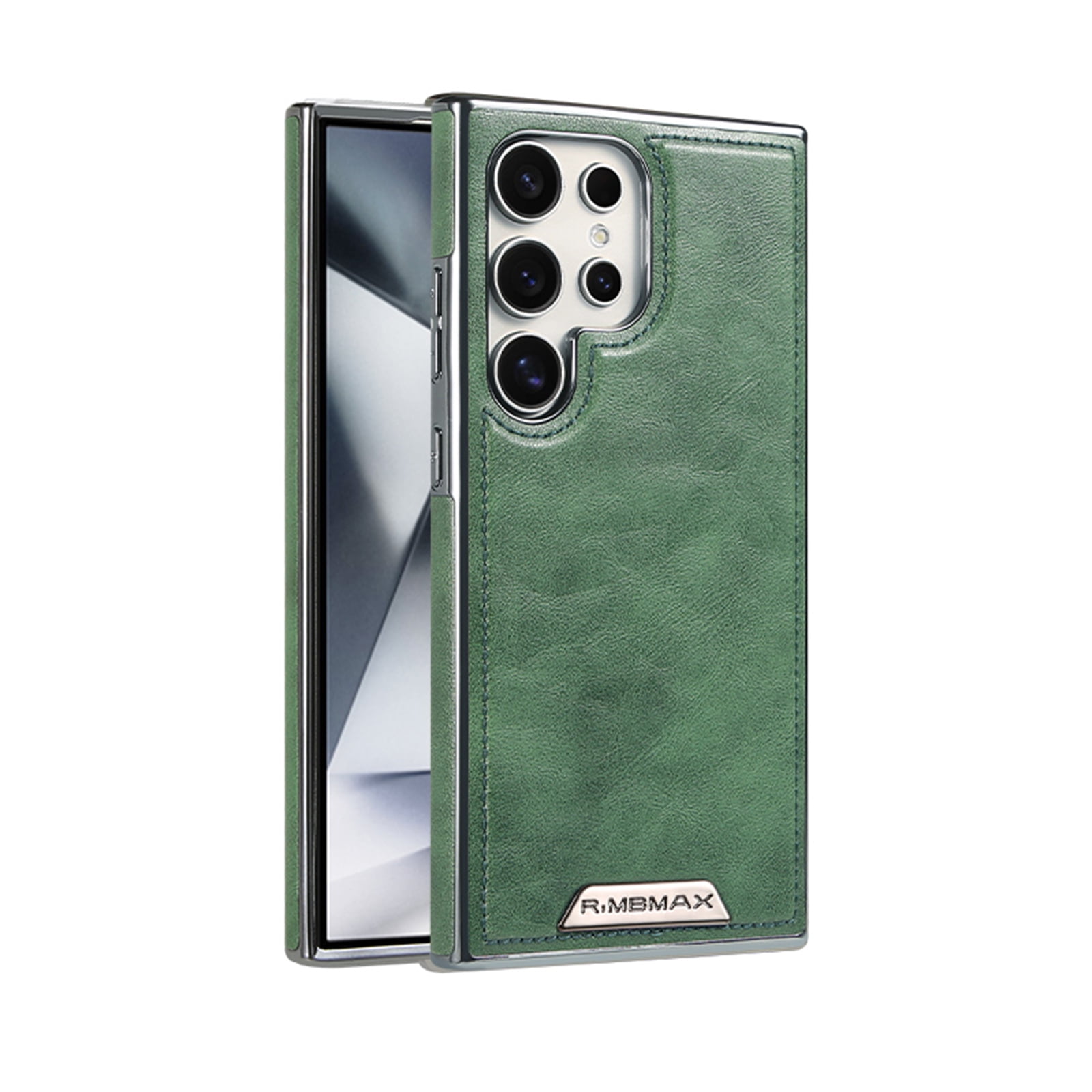 Designed for Samsung Galaxy S25 Plus Back Case, PU Leather + Silver ...