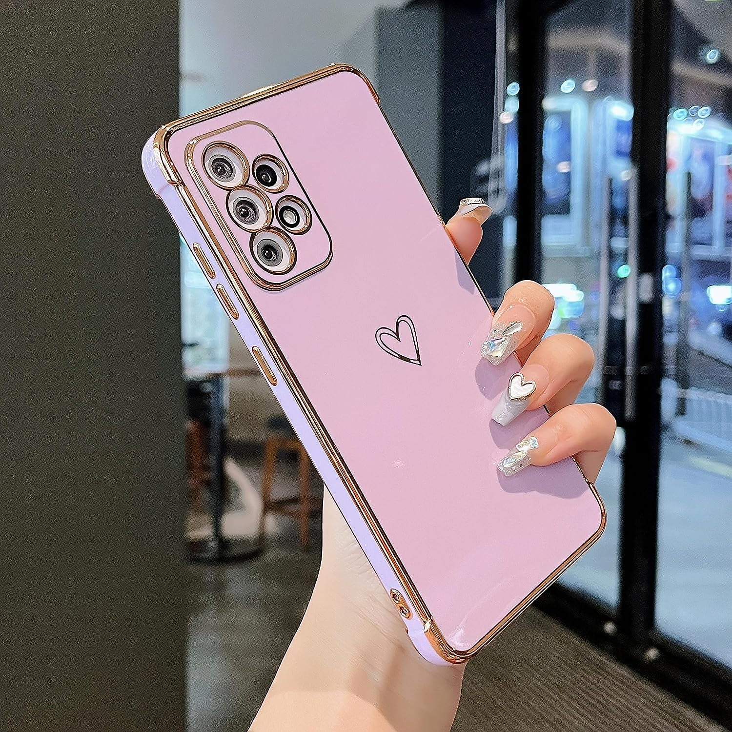 Designed for Samsung Galaxy A53 Case,Cute Plating Edge Love Hearts Pattern with Camera Lens ...