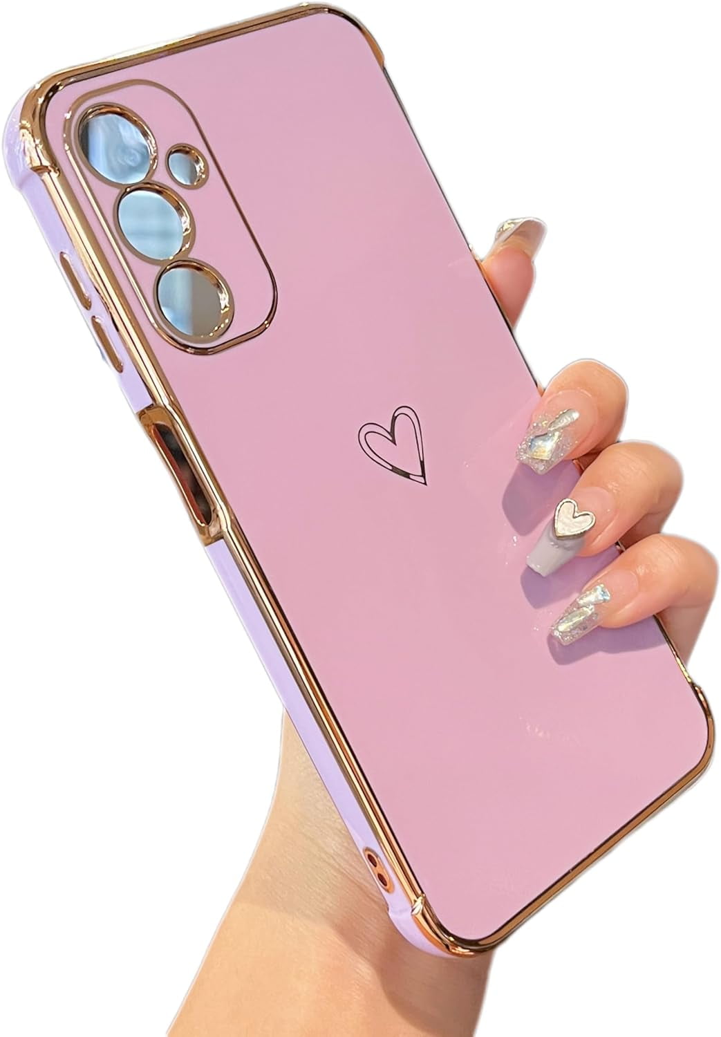 Designed for Samsung Galaxy A55 5G Case,Cute Plating Edge Love Hearts Pattern with Camera Lens ...