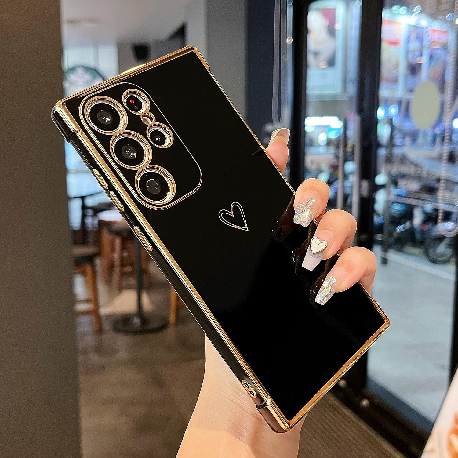 Designed for Samsung Galaxy S22 Ultra 5G Case,Cute Plating Edge Love Hearts Pattern with Camera ...