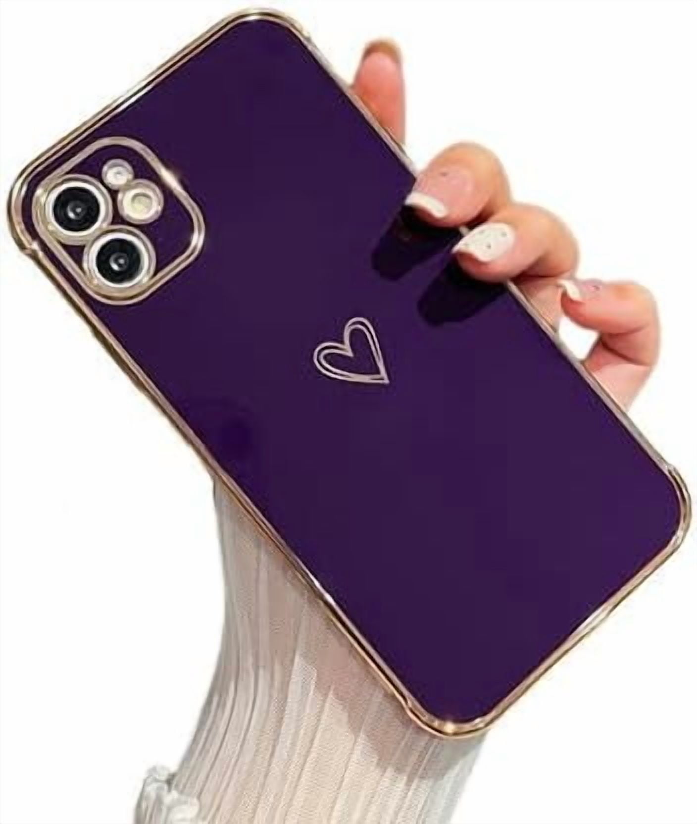 Designed for iPhone 12 Case 6.1 inch, Cute Plating Edge Love Hearts ...