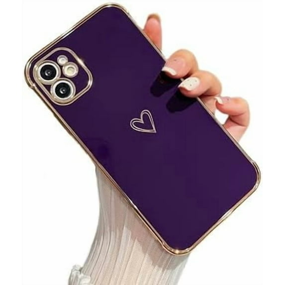 Designed for iPhone 12 Case 6.1 inch, Cute Plating Edge Love Hearts ...
