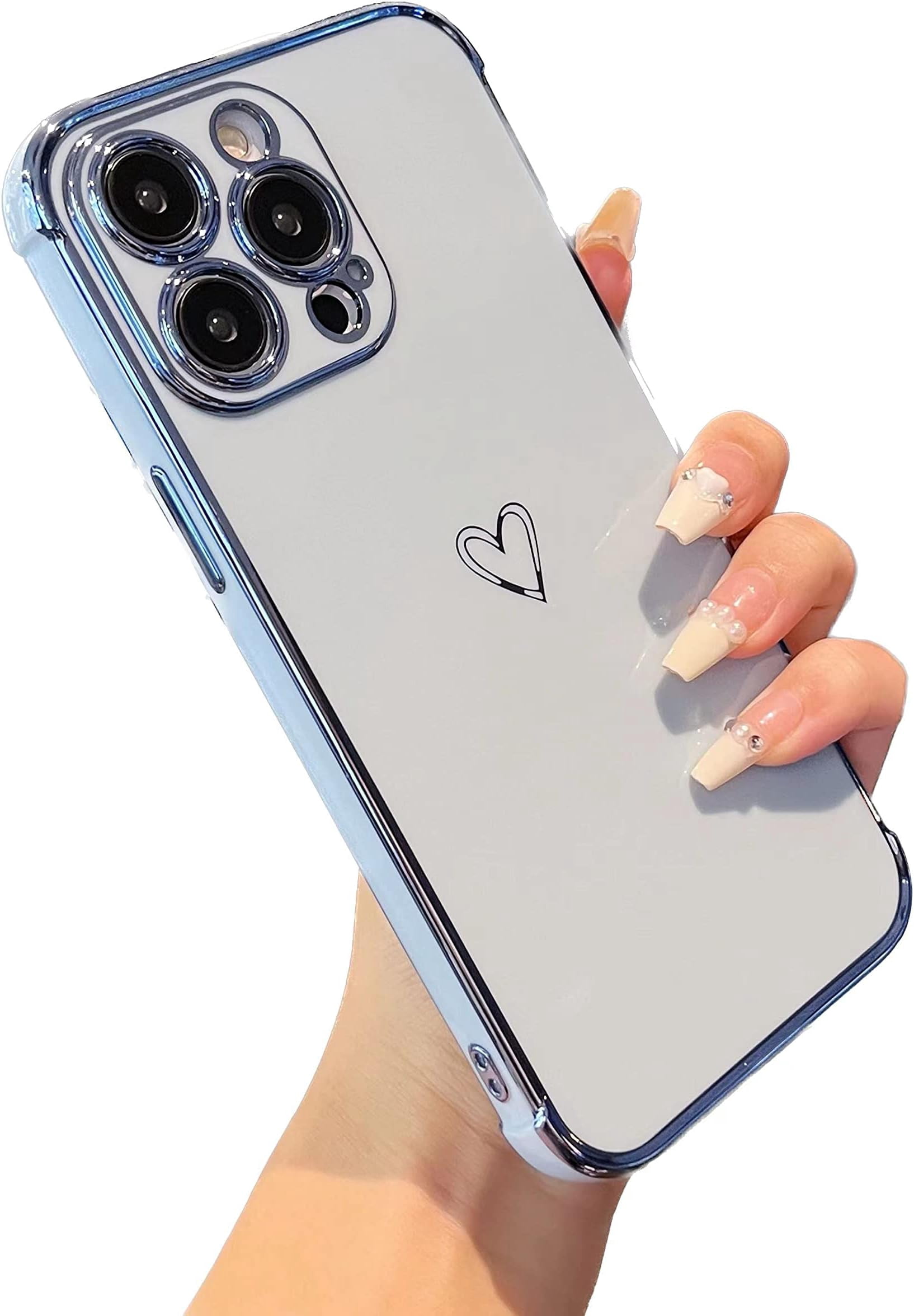 Designed for iPhone 12 Pro 6.1 inch Case, Cute Plating Edge Love Hearts ...