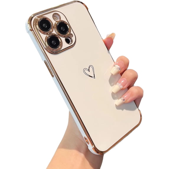 Designed for iPhone 14 Pro 6.1 inch Case, Cute Plating Edge Love Hearts ...