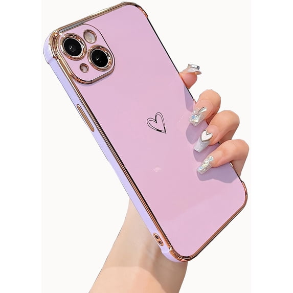 Designed for iPhone 15 6.1 inch Case, Cute Plating Edge Love Hearts ...