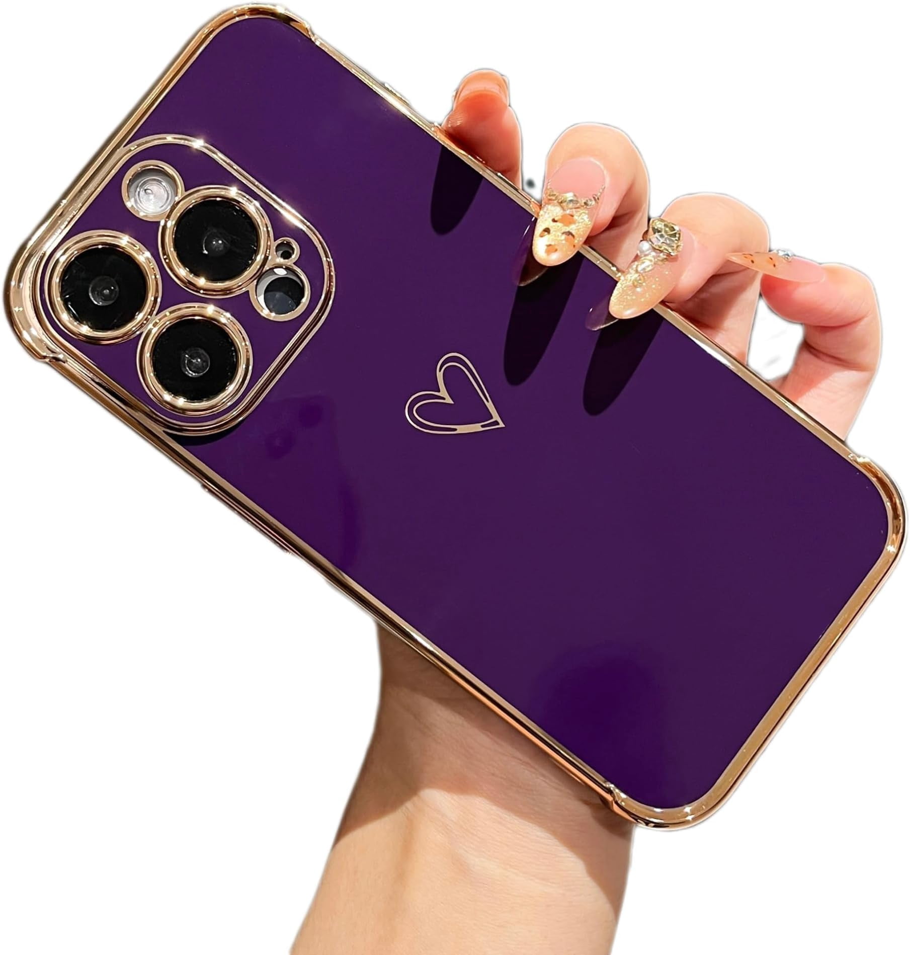 Designed for iPhone 15 Pro Case 6.3 inch, Cute Plating Edge Love Hearts ...