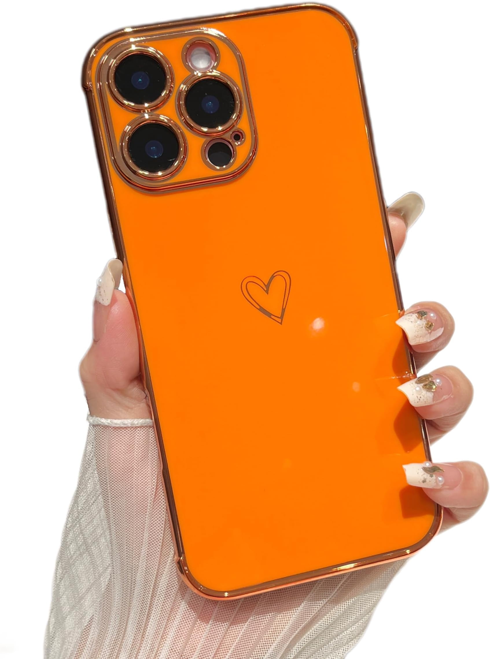 Designed for iPhone 16 Pro Case 6.3 inch, Cute Plating Edge Love Hearts ...