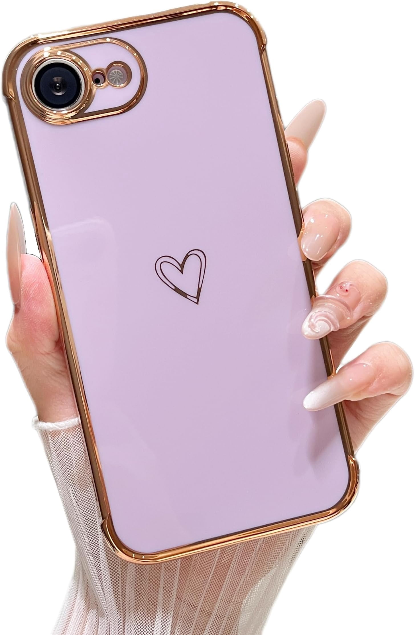 Designed for iPhone 16E 6.1 inch Case, Cute Plating Edge Love Hearts ...