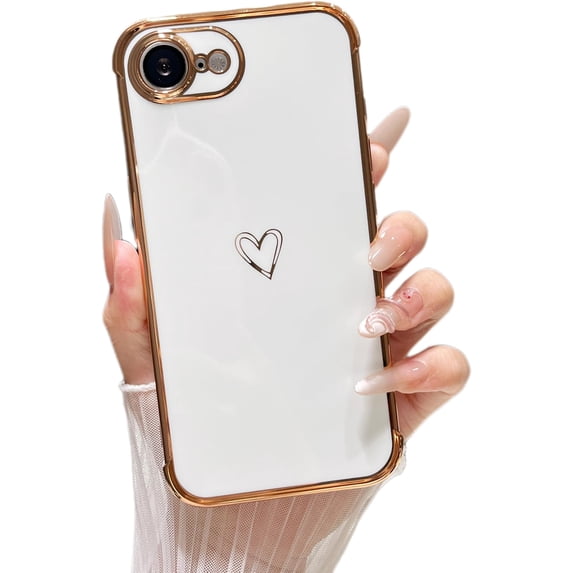 Designed for iPhone 16E 6.1 inch Case, Cute Plating Edge Love Hearts ...