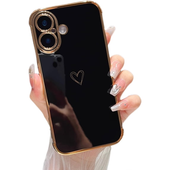Designed for iPhone 17 Case 6.3 inch, Cute Plating Edge Love Hearts ...