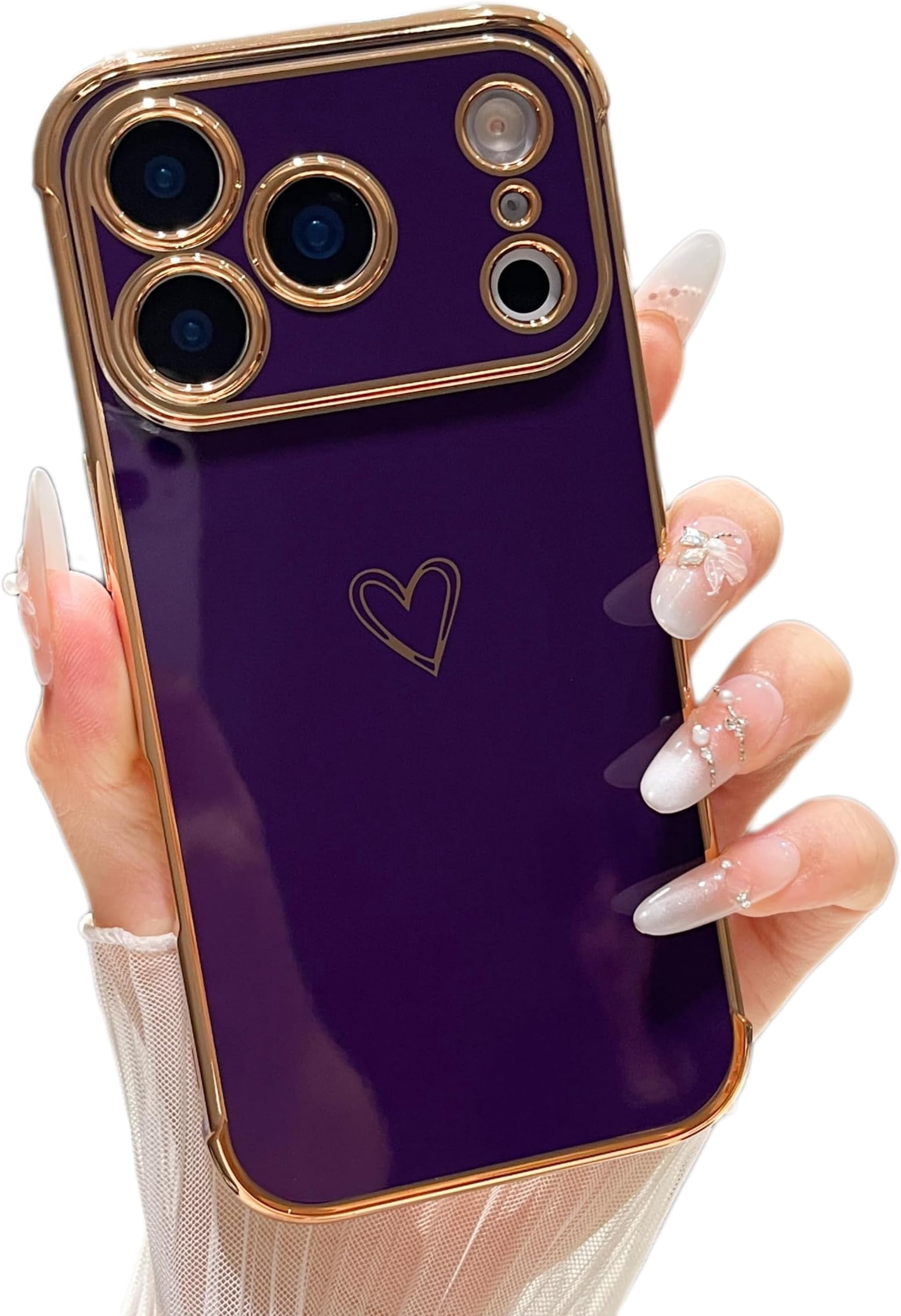 Designed for iPhone 17 Pro Case 6.3 inch, Cute Plating Edge Love Hearts ...