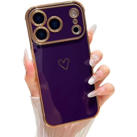 Designed for iPhone 17 Pro Case 6.3 inch, Cute Plating Edge Love Hearts ...