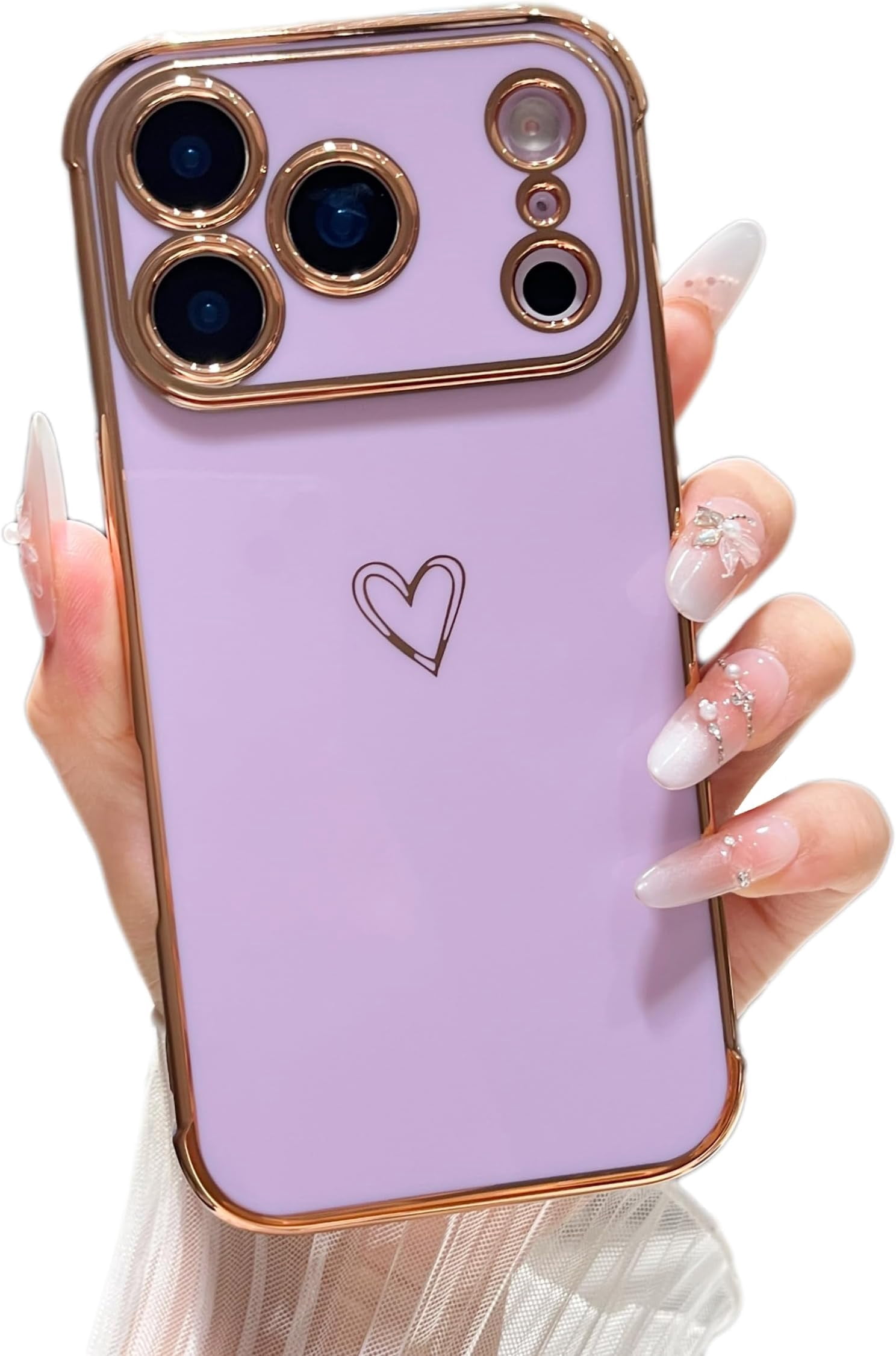 Designed for iPhone 17 Pro Case 6.3 inch, Cute Plating Edge Love Hearts ...