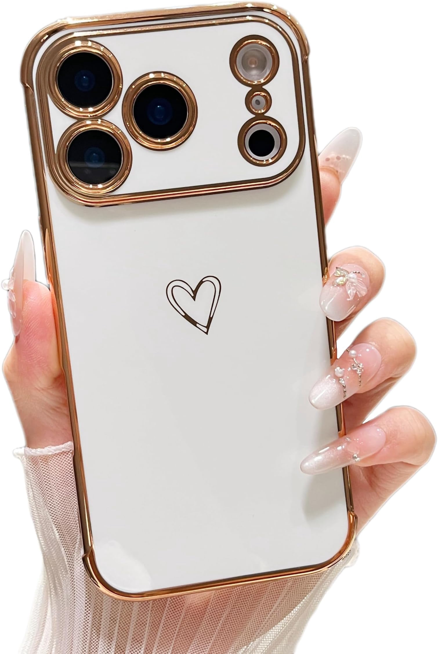 Designed for iPhone 17 Pro Max Case 6.9 inch, Cute Plating Edge Love ...