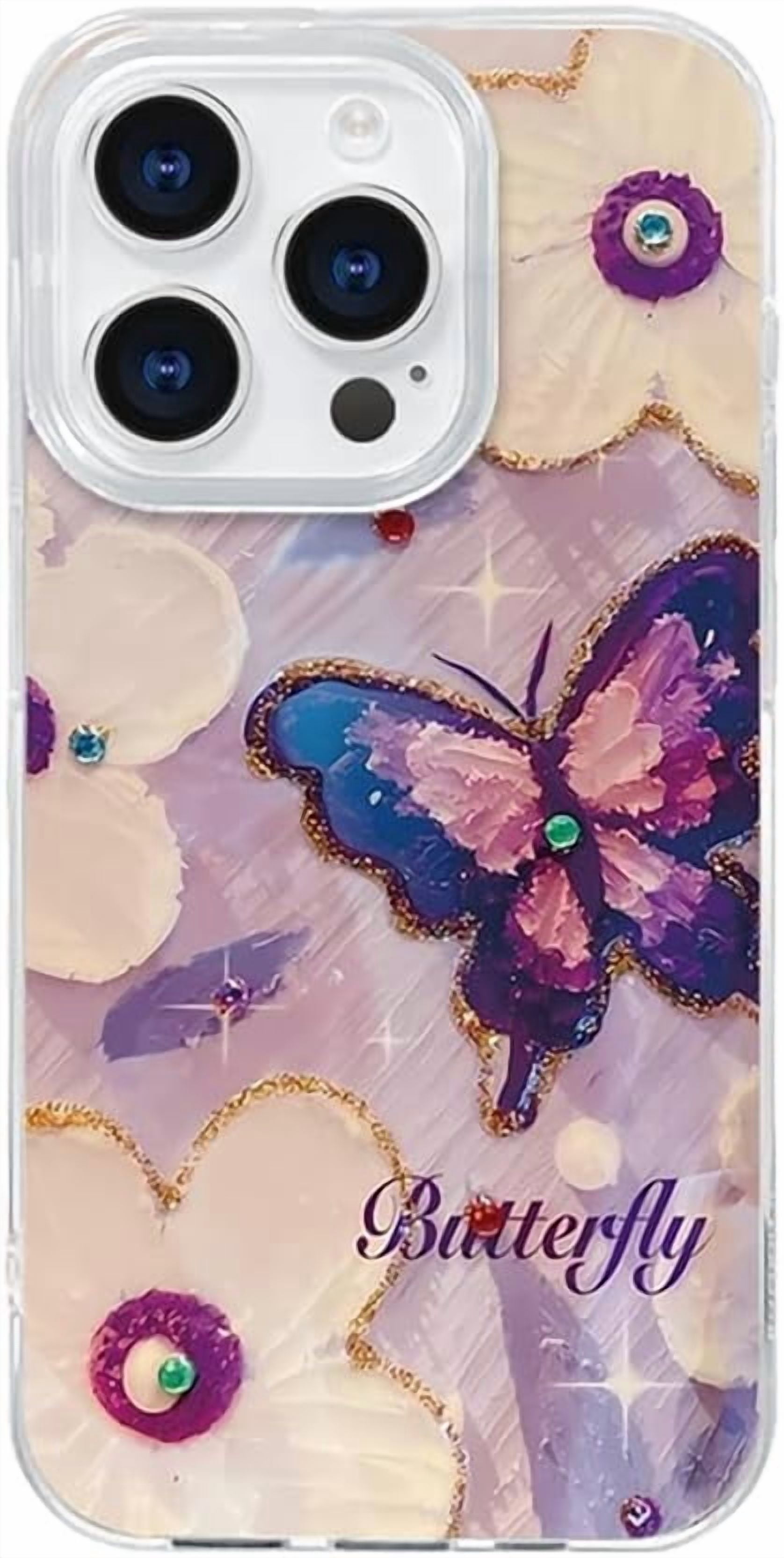 Designed for iPhone Case, 3D Rhinestone Painting Flower Butterfly Soft ...
