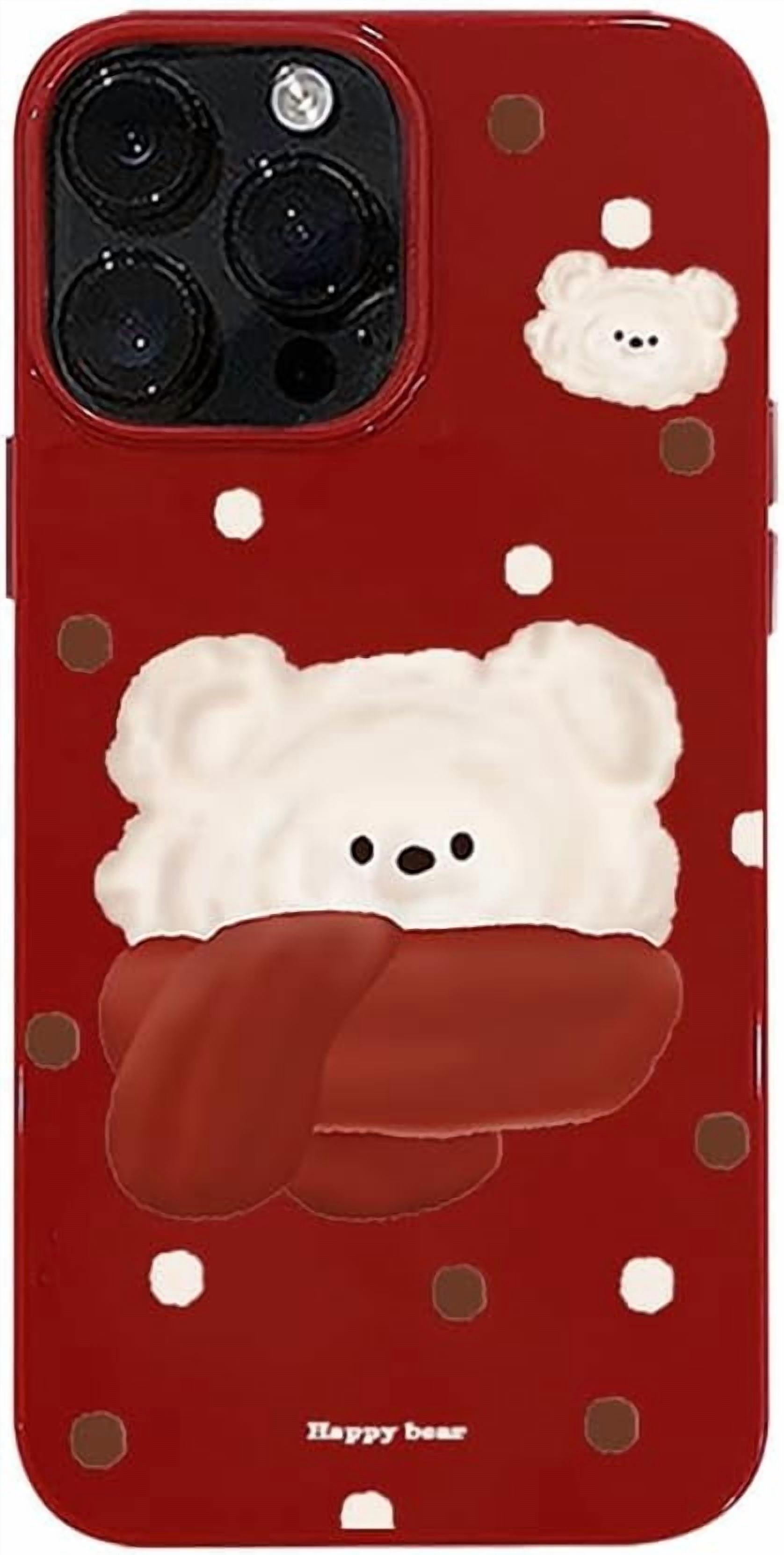 Designed for iPhone Case, Cute Happy Bear Scarf Dot Wine Red Soft Phone ...