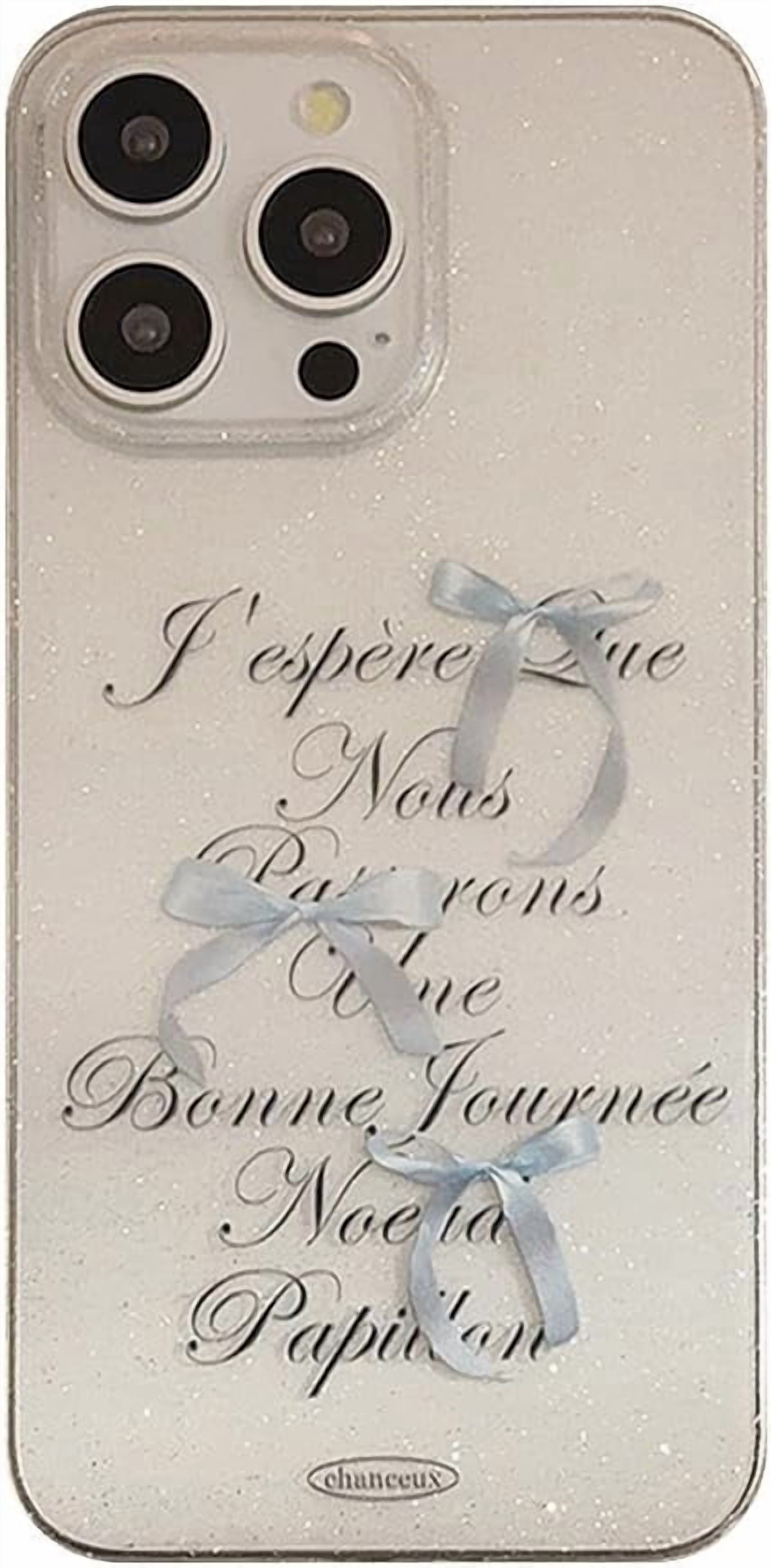 Designed for iPhone Case, Glitter Powder Blue Ribbon Bow Clear Soft ...