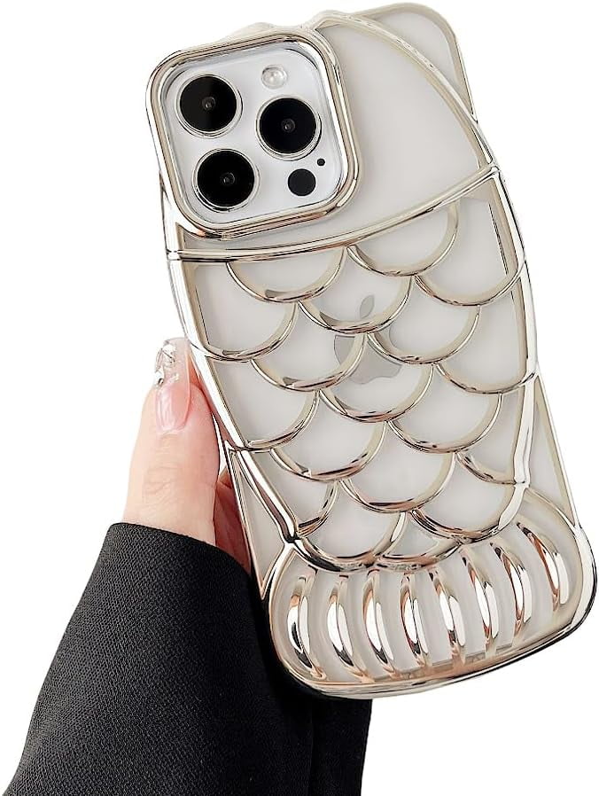Designed for iPhone Case,Luxury Electroplated Frame Fish Shape Clear ...