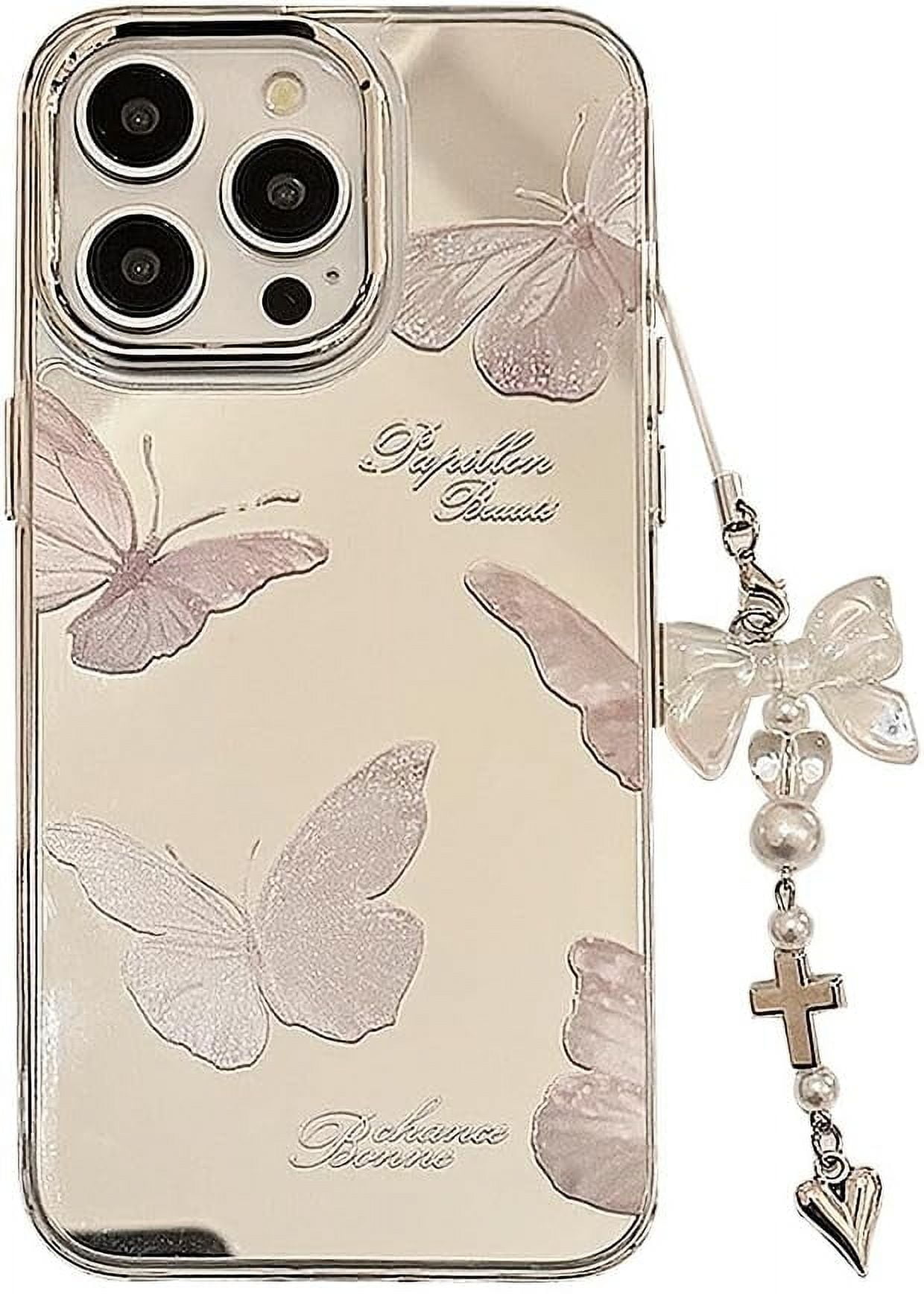 Designed for iPhone Case,Luxury Pink Butterfly Pattern Mirror Silicone ...