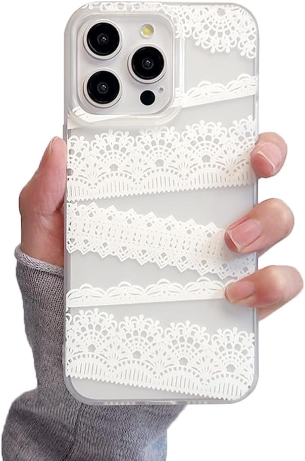 Designed for iPhone Case, Vintage Lace Flower Stripe Matte Clear Soft ...