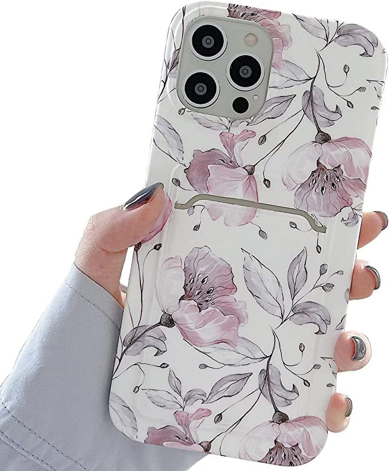 Designed for iPhone 12 pro Case with Card Holder, cardholder Floral ...