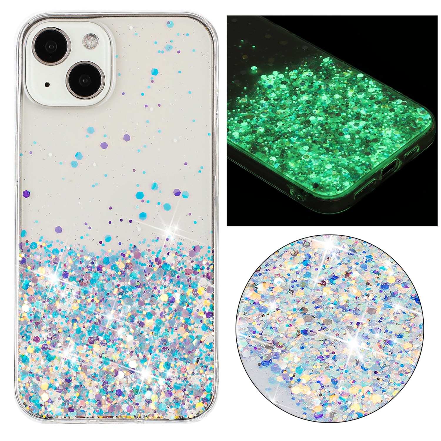 Designed for iPhone 13 Bling Glitter Case Glow in The Dark Funny Moving ...