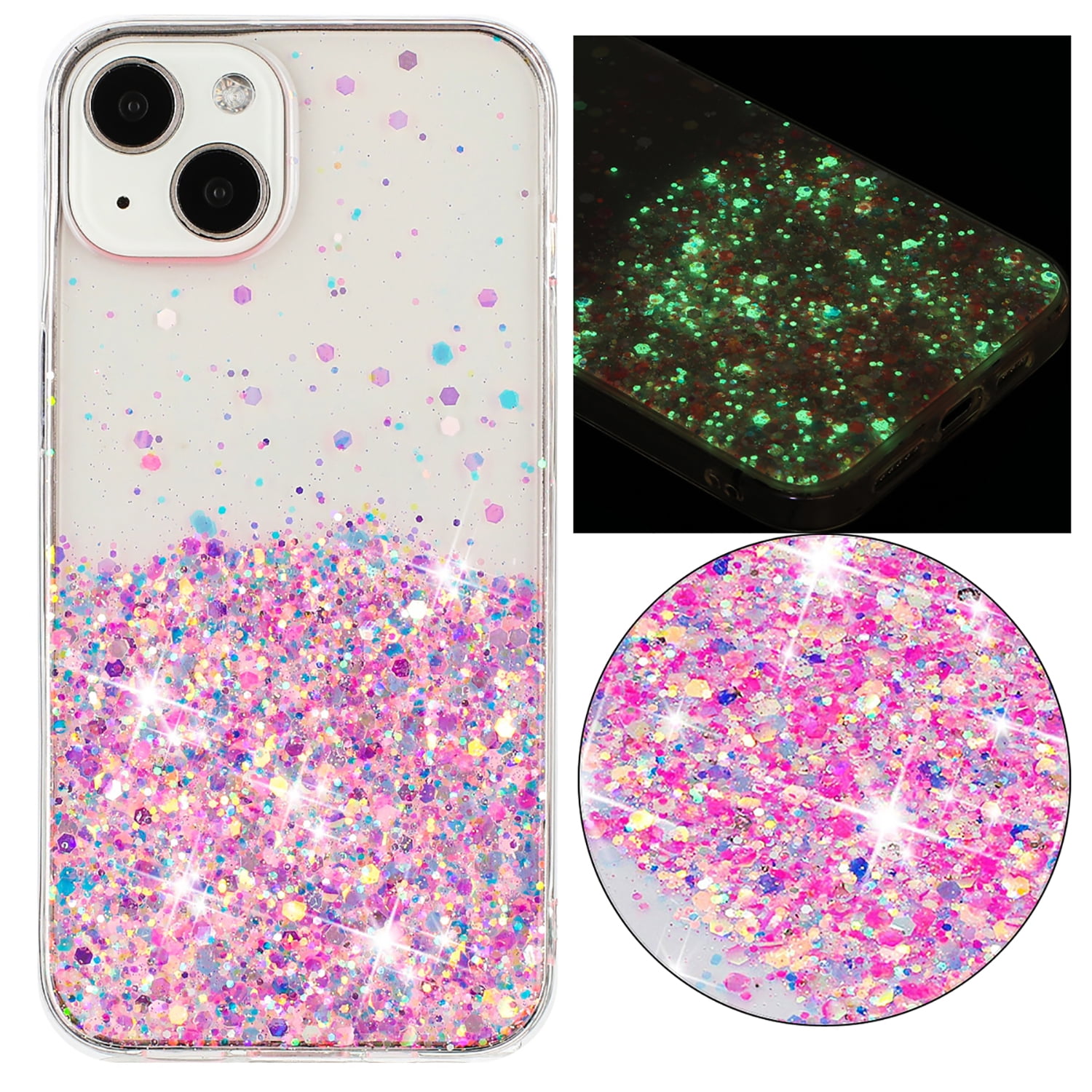 Designed for iPhone 13 Bling Glitter Case Glow in The Dark Funny Moving ...