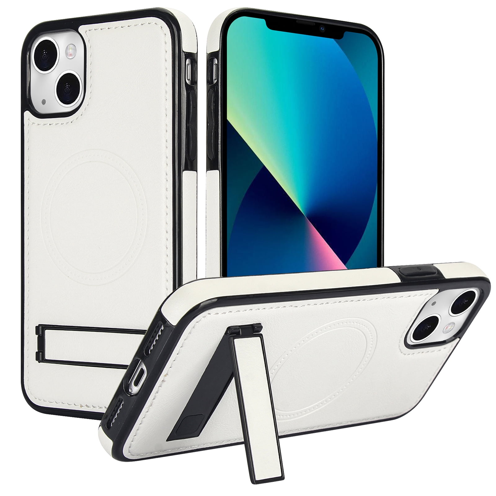 Designed for iPhone 13, Luxury Slim Fit PU Leather Back Case with ...