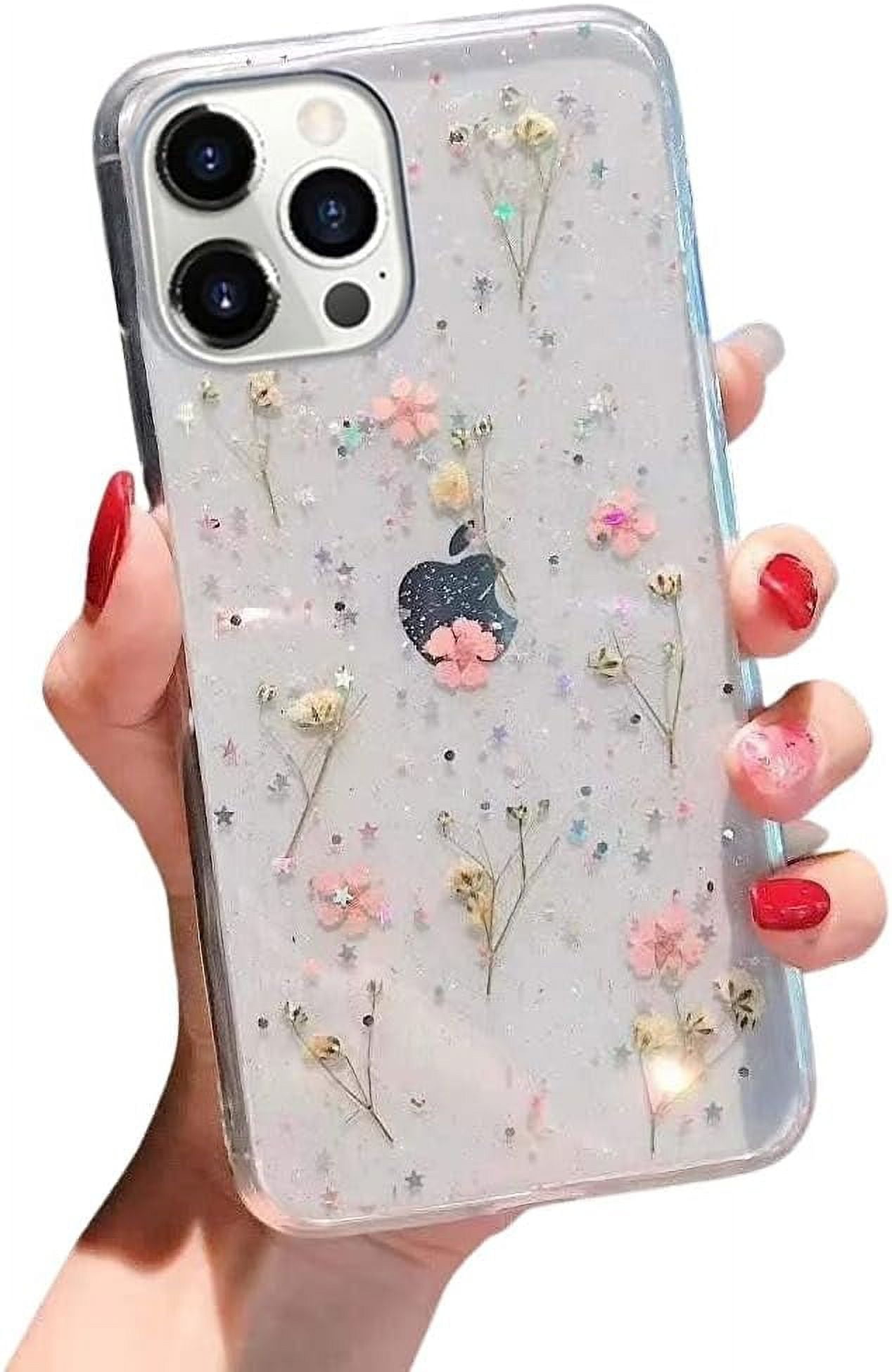 Designed for iPhone 13 Pro Flower Case, Pressed Real Flowers Clear Case ...