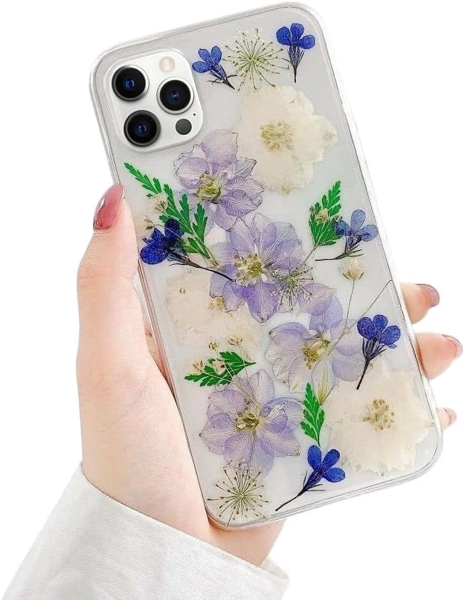 Designed for iPhone 13 Pro Max Flower Case, Pressed Real Flowers Clear ...