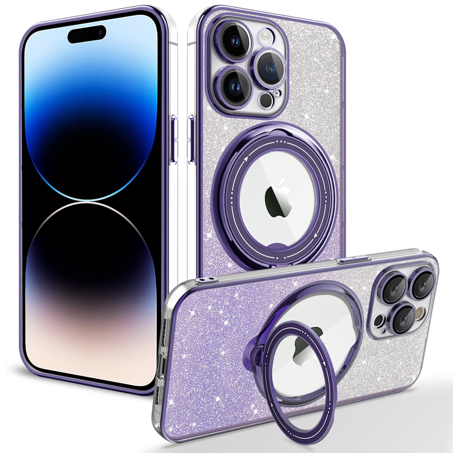 Designed for iPhone 14 Pro Max Magnetic Case, Glitter Bling 360 Degree ...