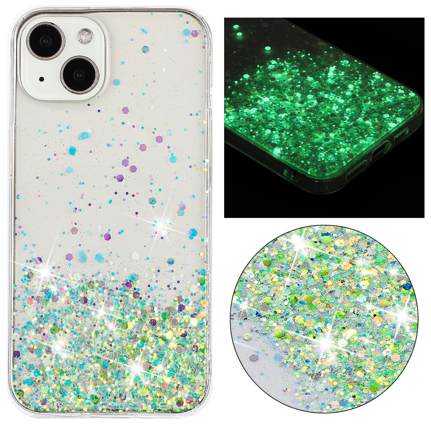Designed for iPhone 15 Bling Glitter Case Glow in The Dark Funny Moving ...