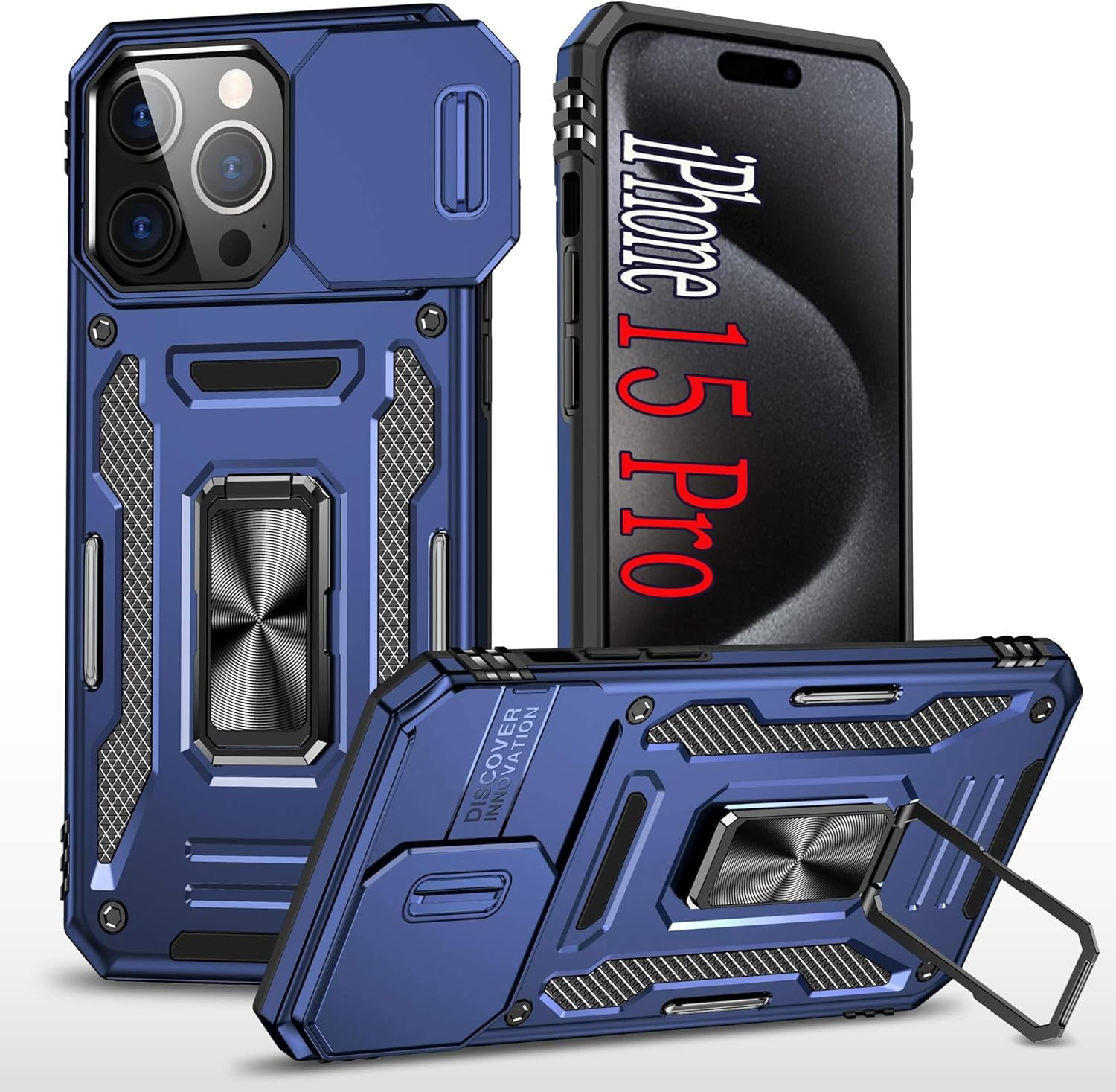 Designed for iPhone 15 Pro Case Blue,15Pro Case with Camera Cover and ...