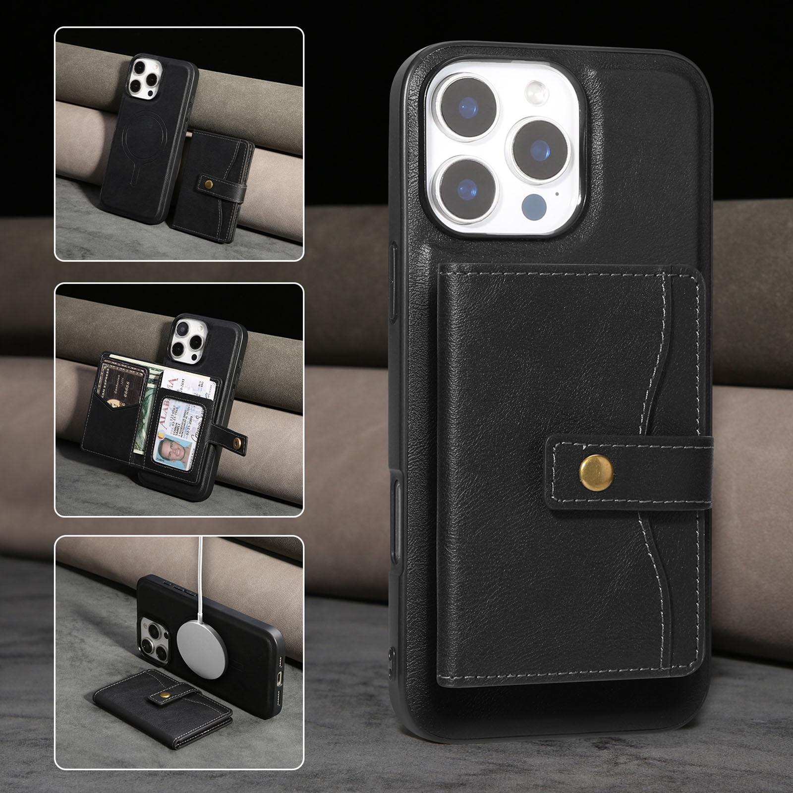Designed For iPhone 16e Wallet Phone Case,Detachable Magnetic Back Flip ...