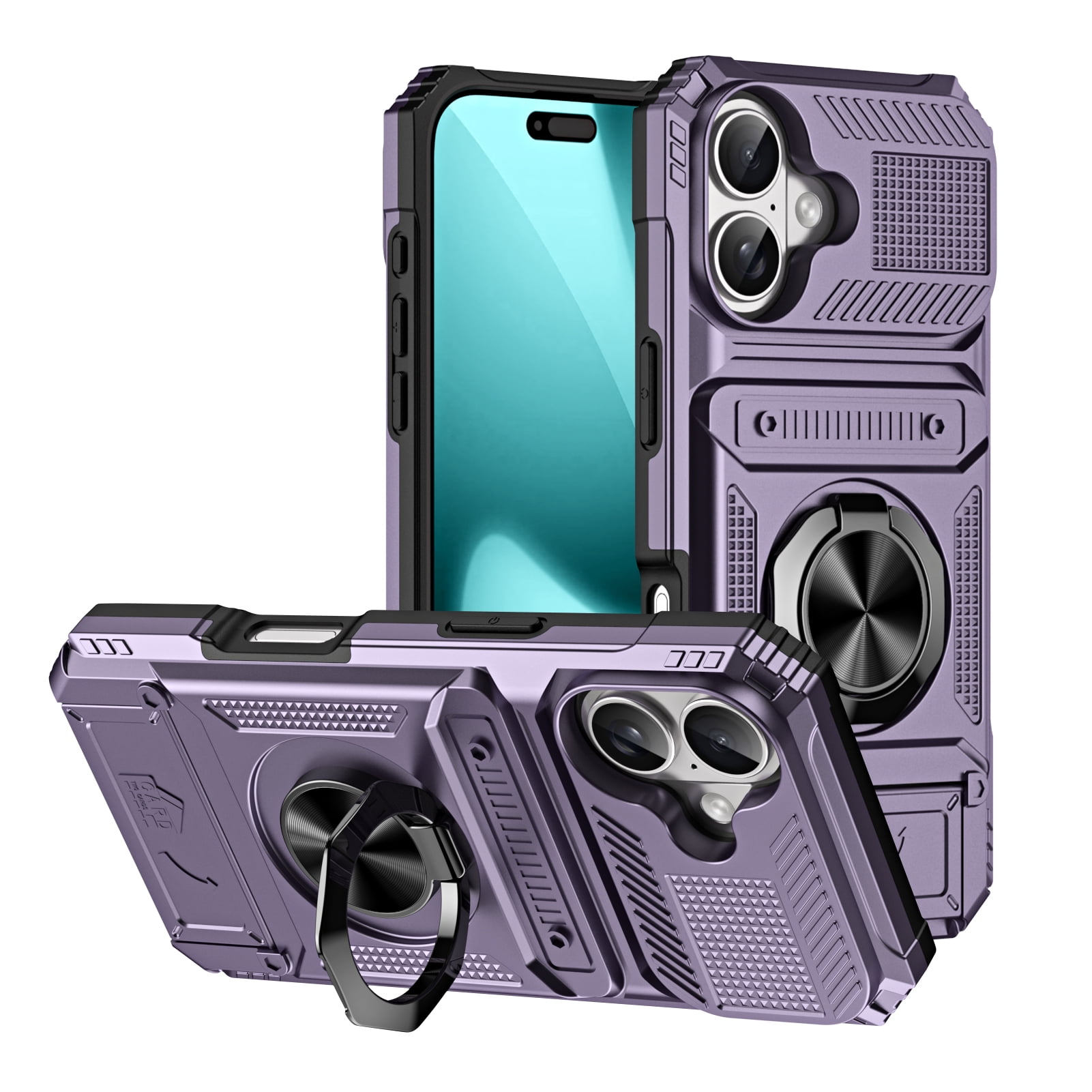 Designed for iPhone 17 Case Hidden with Card Holder & 360 Ring Stand ...