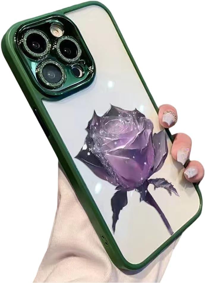 Designed for iPhone Case,Luxury Matte Frame Rose Pattern Glitter ...