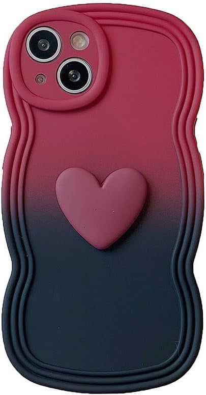 Designed for iPhone Case,Mixed Color Water Wave Frame with 3D Love ...