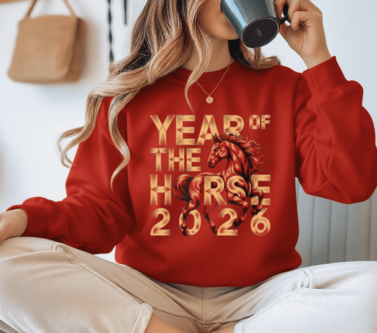 Designer 2026 Horse Zodiac Modern Lunar New Year Festival Art Sweatshirt, up to Size 5XL ...
