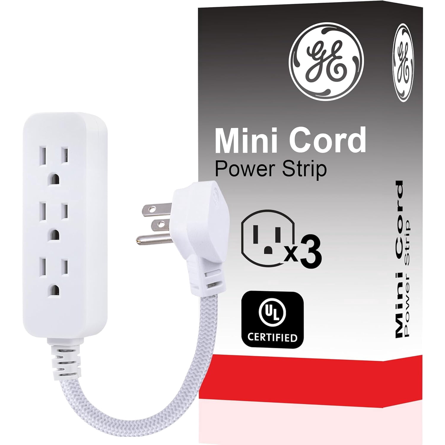 Designer 3-Outlet Power Strip, 1 Ft Braided Extension Cord, 3 Grounded ...